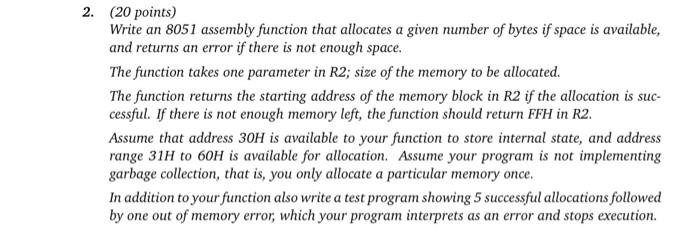 Solved (20 points) Write an 8051 assembly function that | Chegg.com