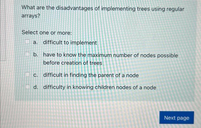 Solved What are the disadvantages of implementing trees | Chegg.com