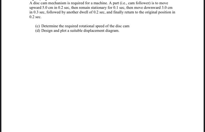 Solved A disc cam mechanism is required for a machine. A | Chegg.com
