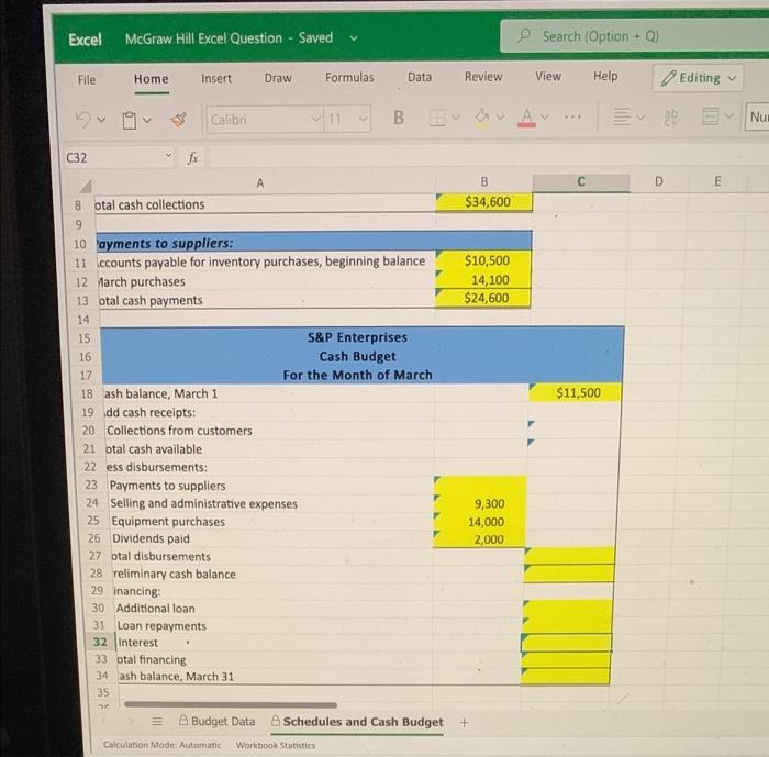 Solved Excel McGraw Hill Excel Question - Saved Search | Chegg.com