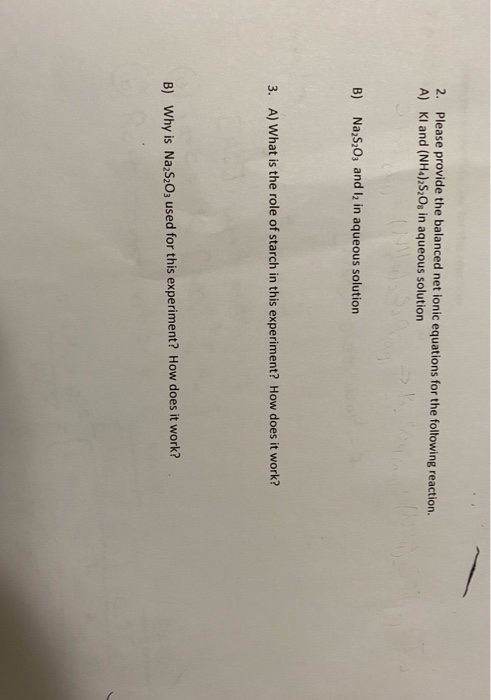 Solved 2. Please provide the balanced net ionic equations | Chegg.com