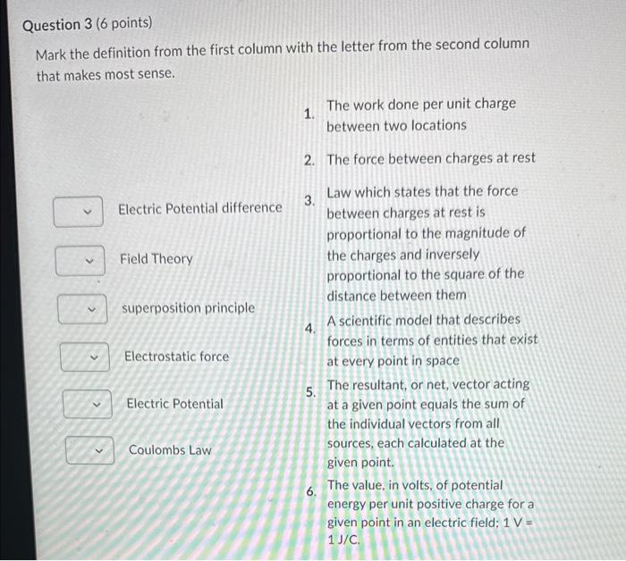 Solved Question 3 (6 points) Mark the definition from the | Chegg.com