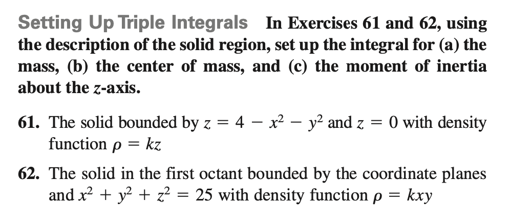 Solved Setting Up Triple Integrals In Exercises 61 ﻿and 62, | Chegg.com