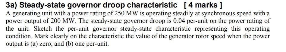 Solved 3a) Steady-state governor droop characteristic [4 | Chegg.com
