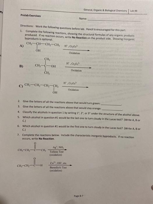 Solved General Organic & Biological Chemistry Lab Prelab | Chegg.com