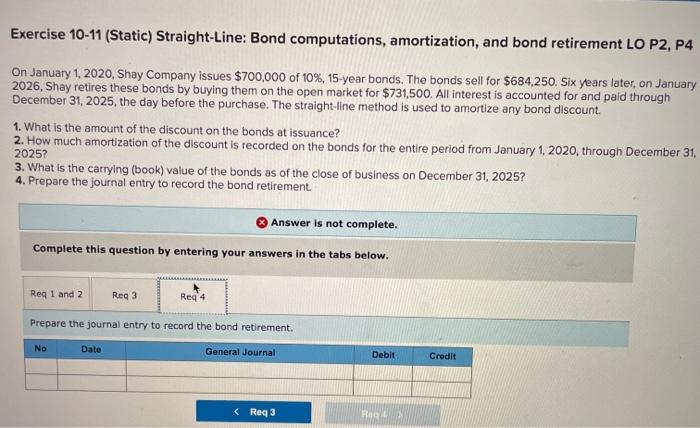 Solved 4 Re Exercise 10-11 (Static) Straight-Line: Bond | Chegg.com