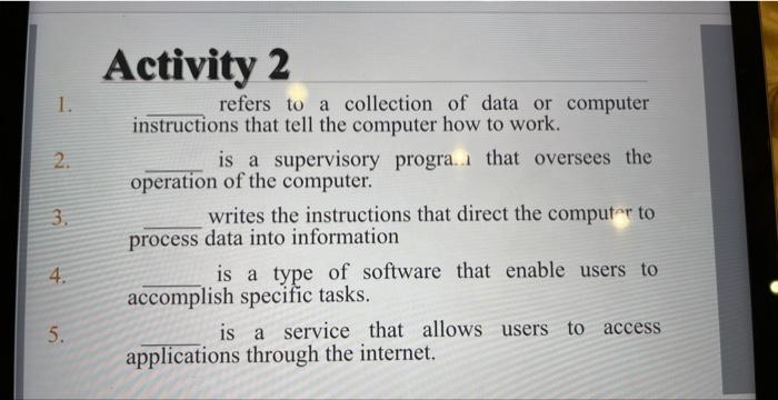 Solved 1. refers to a collection of data or computer | Chegg.com