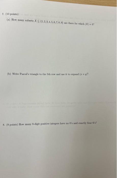 Solved 7. (10 points) (a) How many subsets | Chegg.com