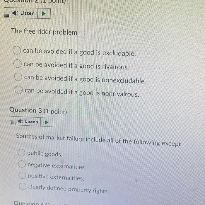 Solved Listen The free rider problem can be avoided if a | Chegg.com