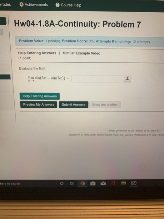Solved Grades Achievements Course Help Hw04-1.8A-Continuity: | Chegg.com