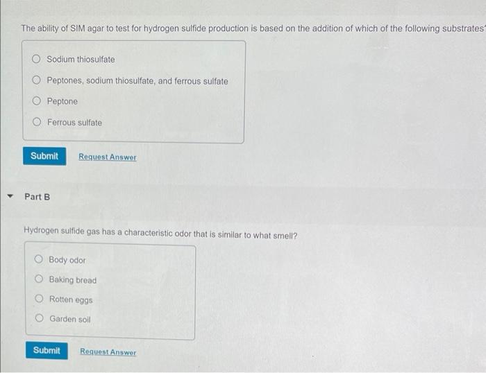 Solved The ability of SIM agar to test for hydrogen sulfide | Chegg.com