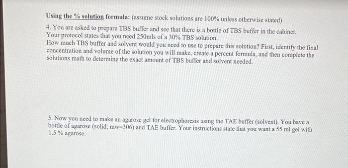 Solved Using the \% solution formula: (assume stock | Chegg.com