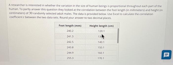 Solved A researcher is interested in whether the variation | Chegg.com