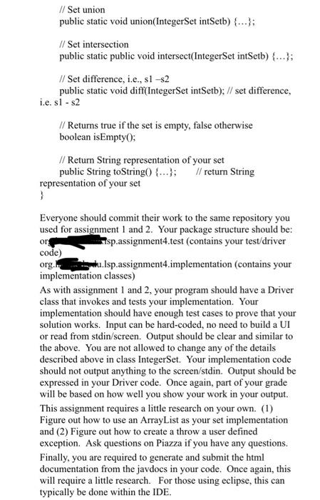 Solved Implement a class, IntegerSet, given the | Chegg.com