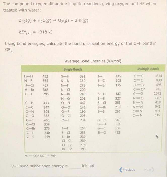 Solved The compound oxygen difluoride is quite reactive, | Chegg.com