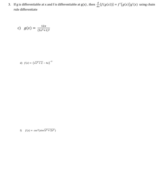 Solved 3. Ifg is differentiable at x and f is differentiable | Chegg.com