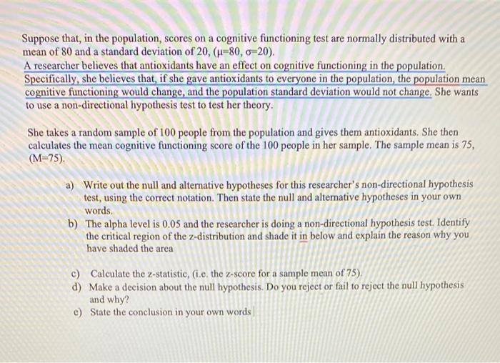 Solved Suppose that, in the population, scores on a | Chegg.com