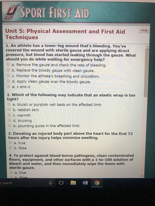 Solved SPORT FIRST AID Help Unit 5: Physical Assessment and | Chegg.com