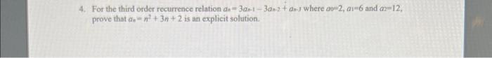 Solved For the third order recurrence relation | Chegg.com