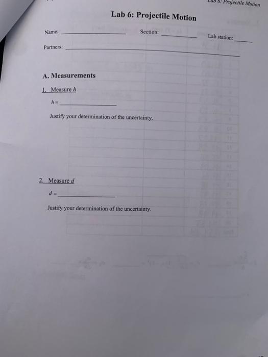 Lab 6: Projectile Motion Introduction In this | Chegg.com