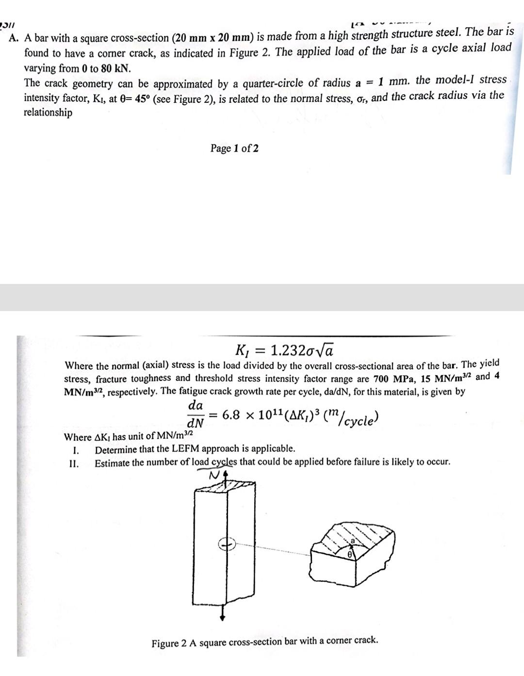 Solved A. A bar with a square cross-section (20 mm×20 mm) is | Chegg.com