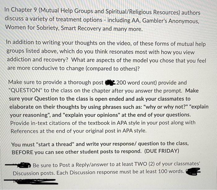 Solved In Chapter 9 (Mutual Help Groups and | Chegg.com