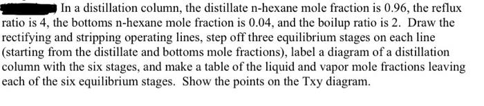 Solved In a distillation column, the distillate n-hexane | Chegg.com