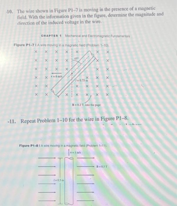 Solved 10. The wire shown in Figure P1-7 is moving in the | Chegg.com