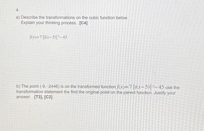 Solved a) Describe the transformations on the cubic function | Chegg.com