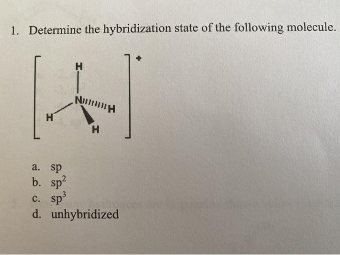 Solved 1. Determine the hybridization state of the following | Chegg.com