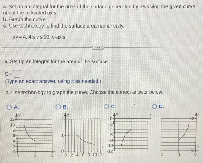 Solved a. Set up an integral for the area of the surface | Chegg.com