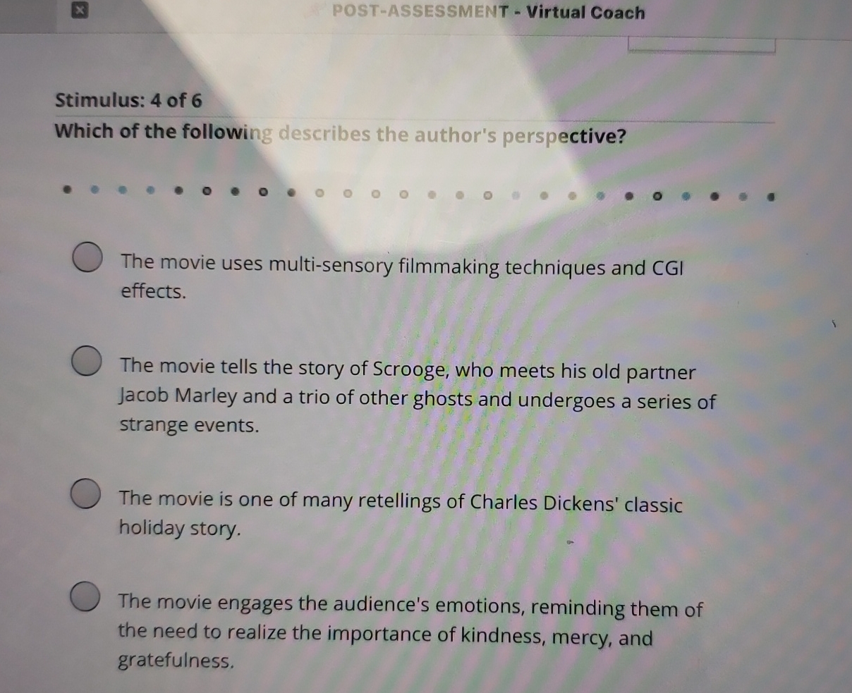 Solved Stimulus: 4 ﻿of 6Which of the following describes the | Chegg.com