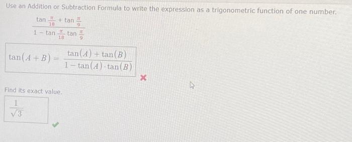 Solved Use an Addition or Subtraction formula to write the | Chegg.com
