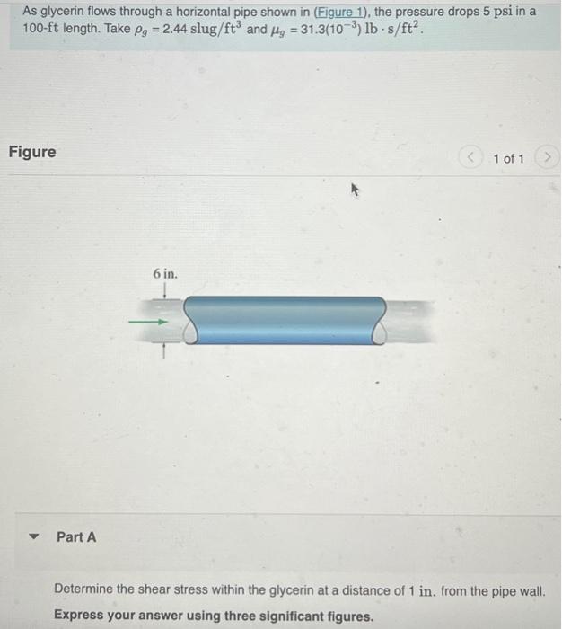 Solved As glycerin flows through a horizontal pipe shown in | Chegg.com