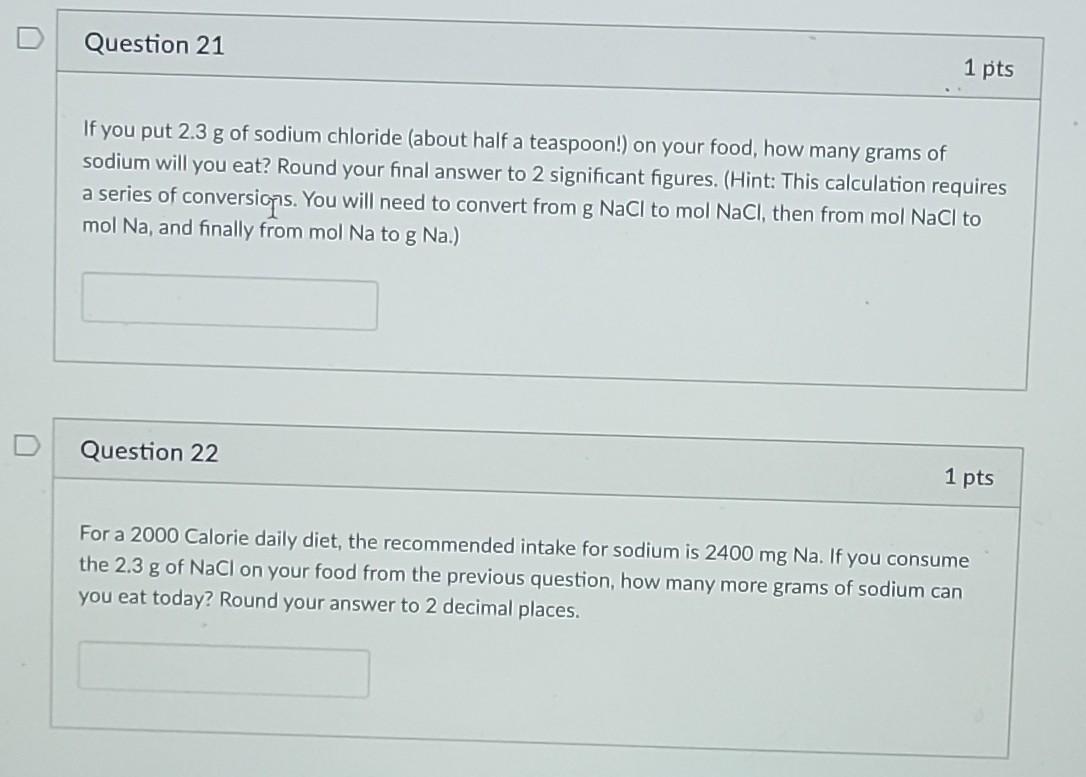 Solved If you put 2.3 g of sodium chloride (about half a | Chegg.com