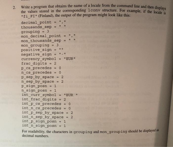 Solved 2. Write a program that obtains the name of a locale | Chegg.com