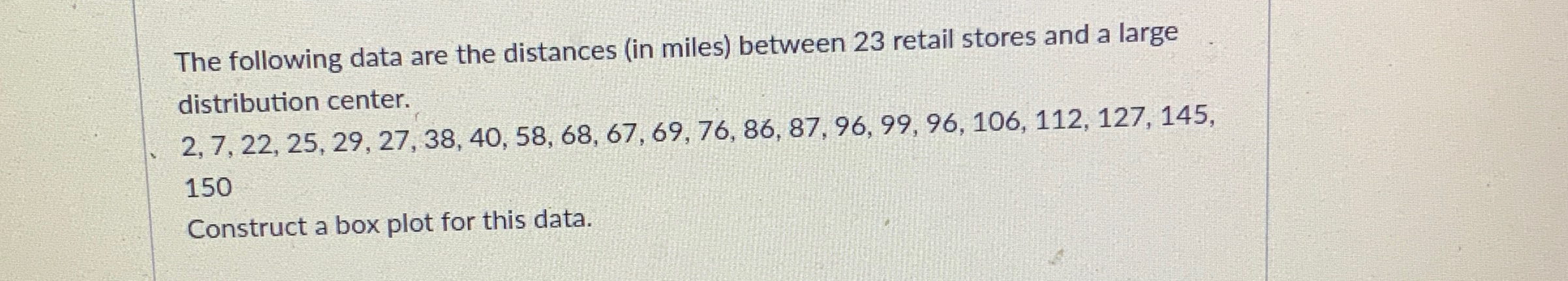 Solved The following data are the distances (in miles) | Chegg.com