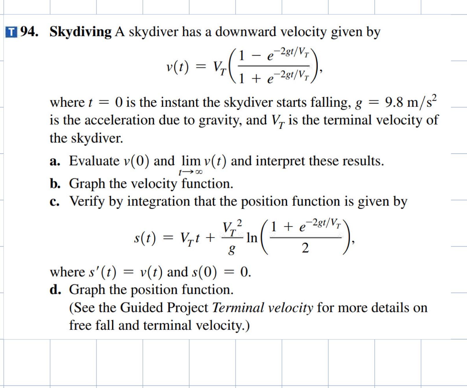 Solved Skydiving A skydiver has a downward velocity given | Chegg.com