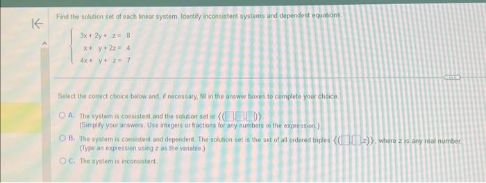 Solved Find the solution set of each linear system. Identify | Chegg.com