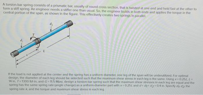 Solved A torsion-bar spring consists of a prismatic bar, | Chegg.com