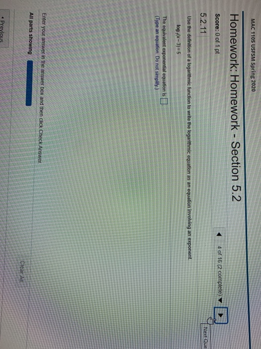Solved MAC 1105 USFSM Spring 2020 Homework: Homework - | Chegg.com Solved MAC 1105 USFSM Spring 2020 Homework: Homework - | Chegg.com