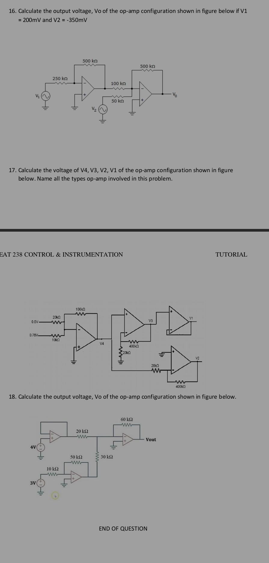 Solved 16. Calculate the output voltage, Vo of the op-amp | Chegg.com