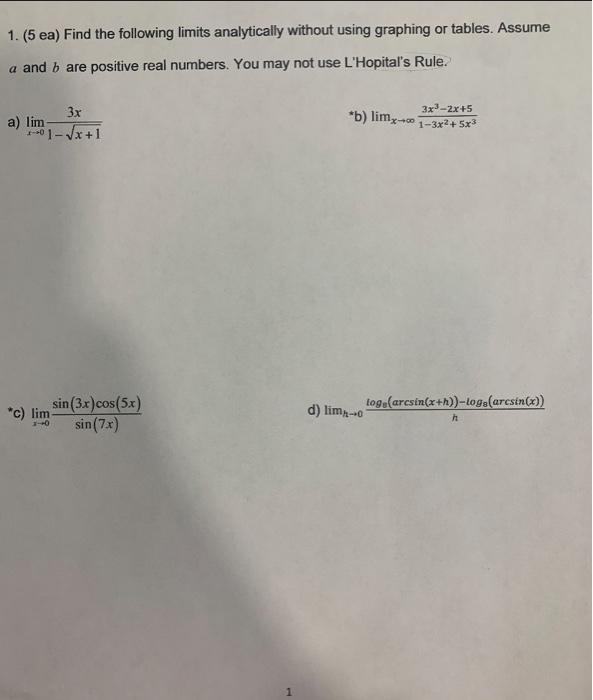 Solved 1. (5 ea) Find the following limits analytically | Chegg.com
