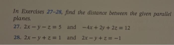 Solved In Exercises 27-28, find the distance between the | Chegg.com