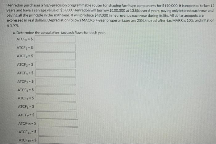 Solved Henredon purchases a high-precision programmable | Chegg.com
