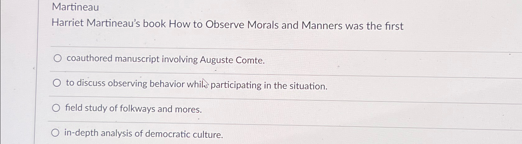 Solved MartineauHarriet Martineau's book How to Observe | Chegg.com