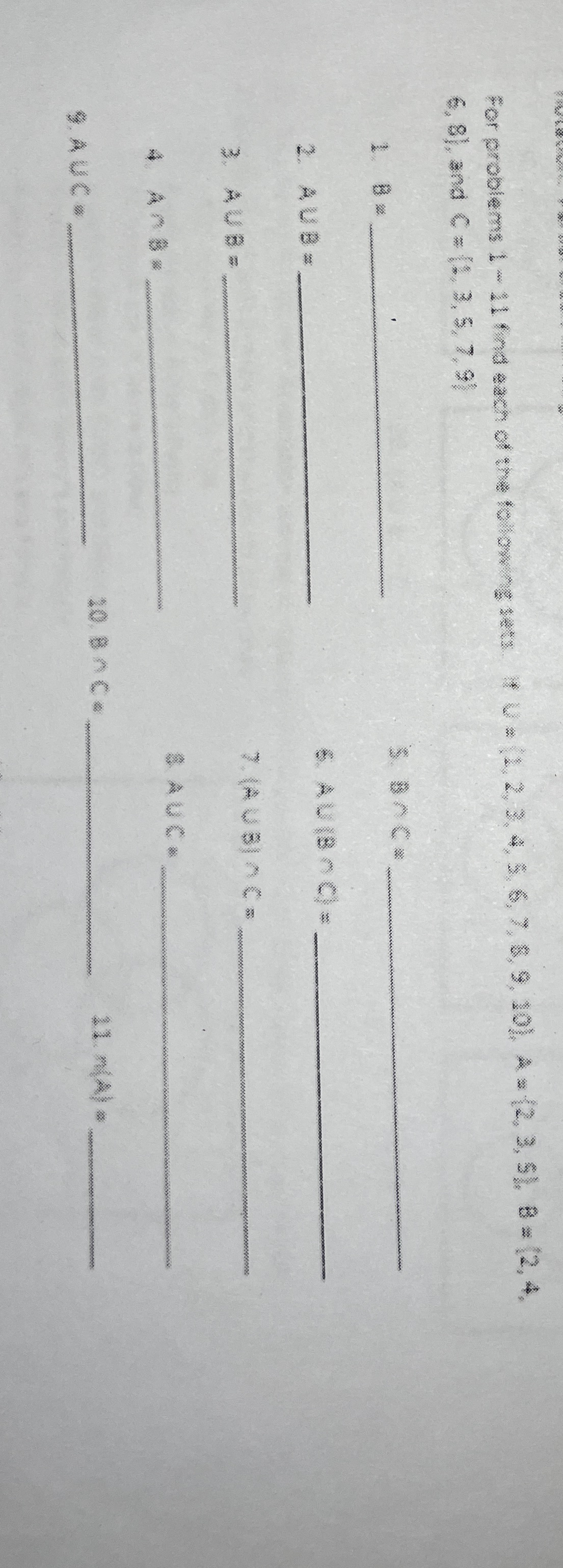 Solved For problems 1-11 ﻿find each of the following sets. | Chegg.com