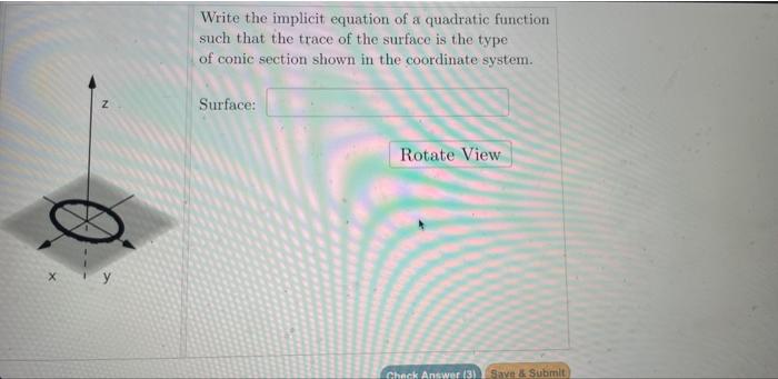 Solved Write The Implicit Equation Of A Quadratic Function