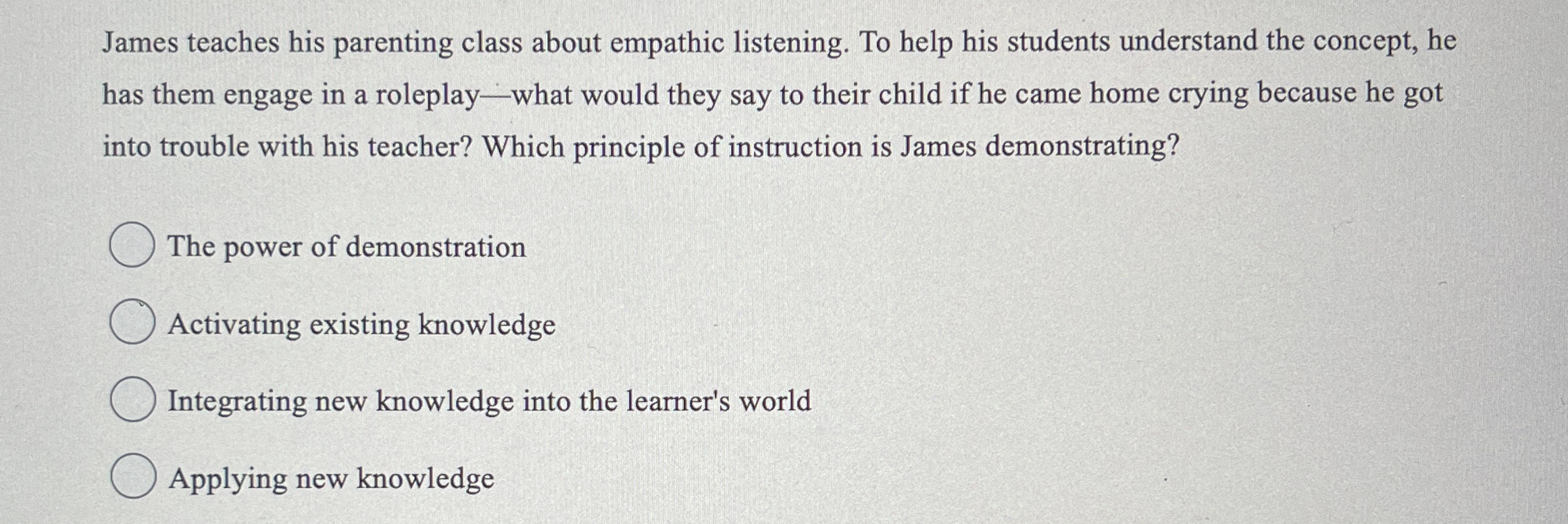 Solved James teaches his parenting class about empathic | Chegg.com
