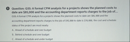 Solved Question: Q35: A formal CPM analysis for a projects | Chegg.com